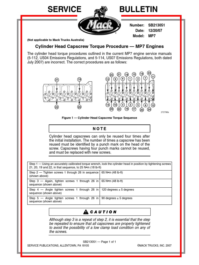 Torque Procedure Cilinder Head - MP7 Engines | PDF