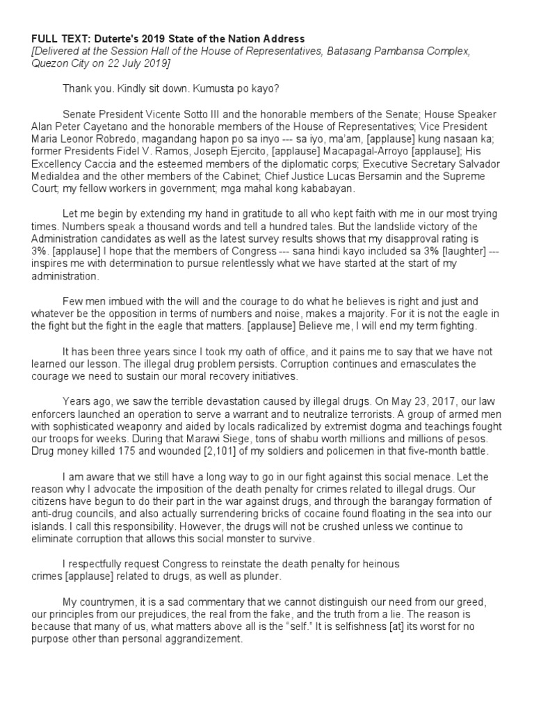 Delivered at The Session Hall of The House of Representatives, Batasang ...