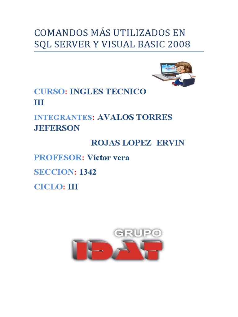 Comandos Más Utilizados en SQL Server y Visual Basic 2008 | PDF | Wide ...