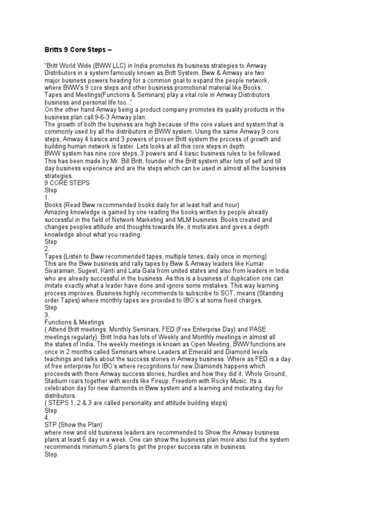 Britts 9 Core Steps | PDF | Multi Level Marketing | Marketing