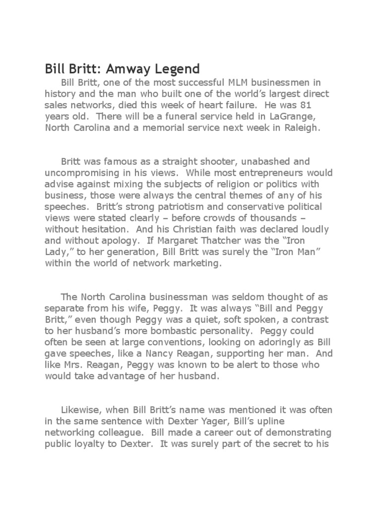 Bill Britt: Amway Legend | PDF | Business