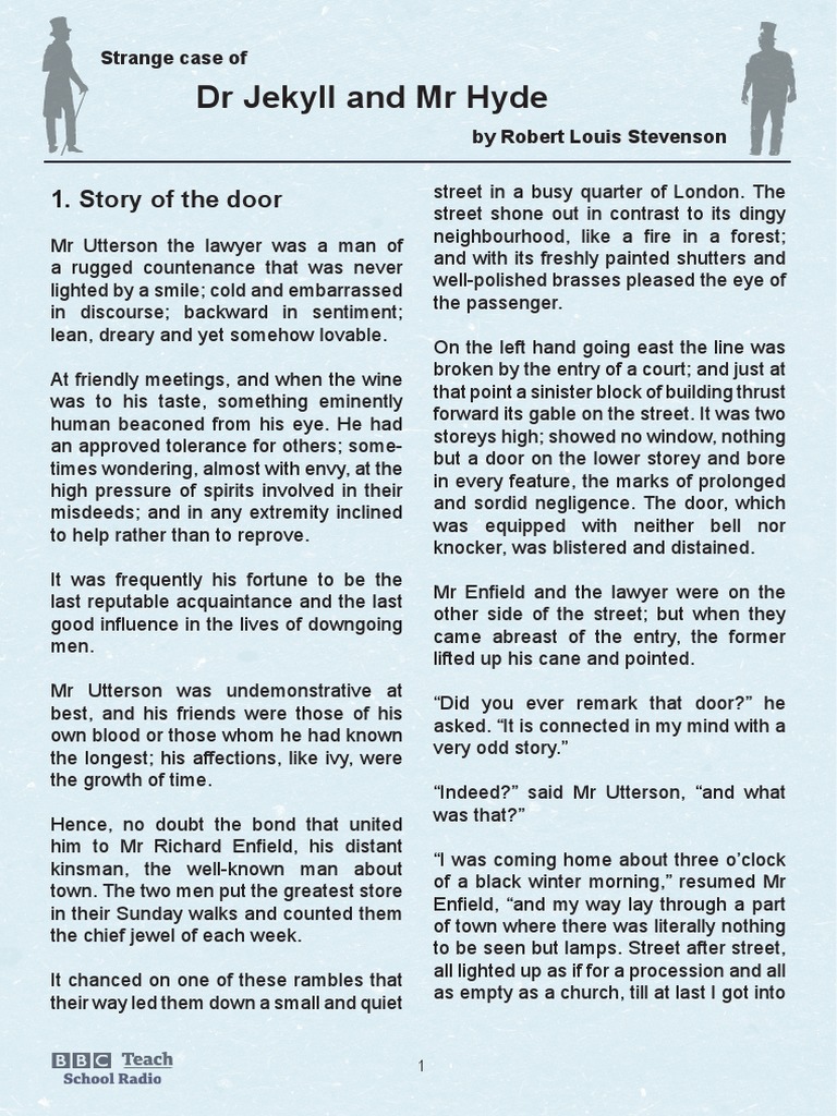 DR Jekyll and MR Hyde: 1. Story of The Door | PDF | Strange Case Of Dr ...
