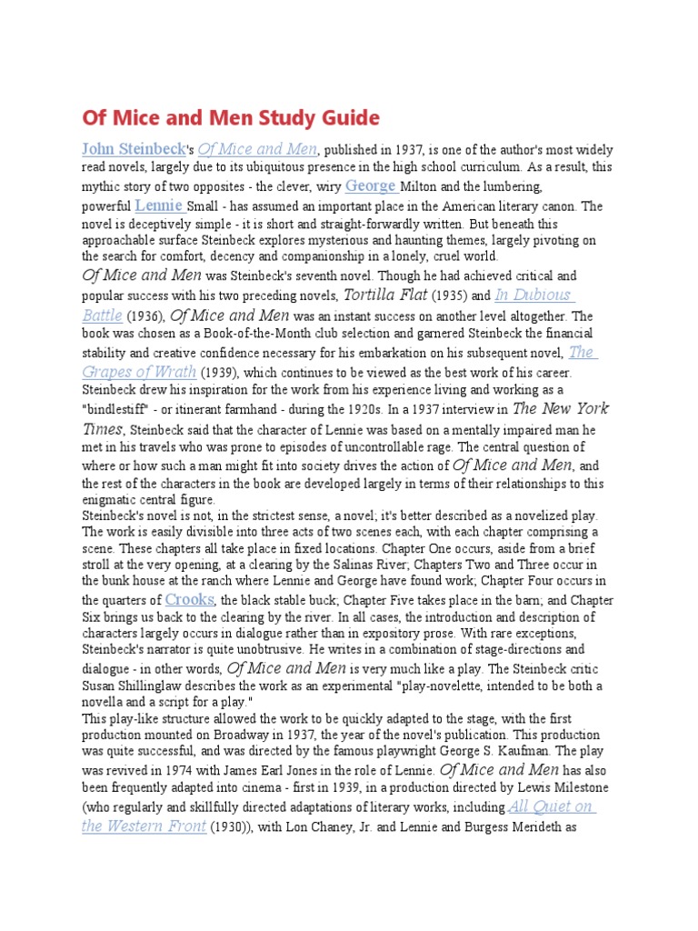 Of Mice and Men Study Guide | PDF | John Steinbeck