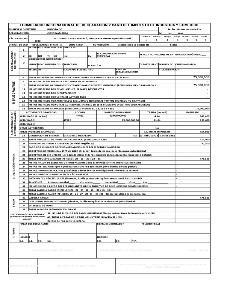 Formulario Unico Nacional Ica | PDF | Impuestos | Business