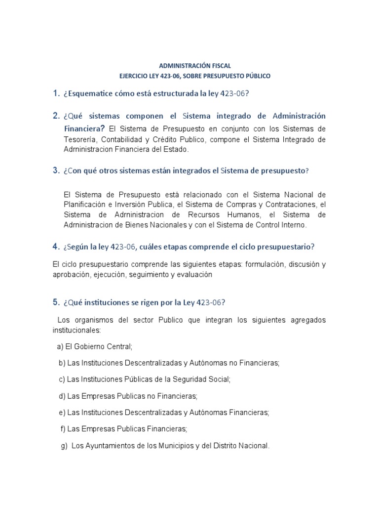 Práctica Ley 423-06 | PDF | Presupuesto | La política fiscal