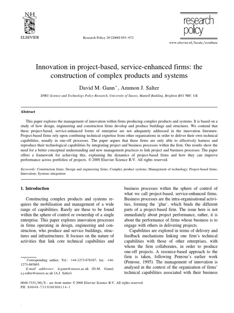 Innovation in Project-Based, Service-Enhanced Firms: The Construction ...