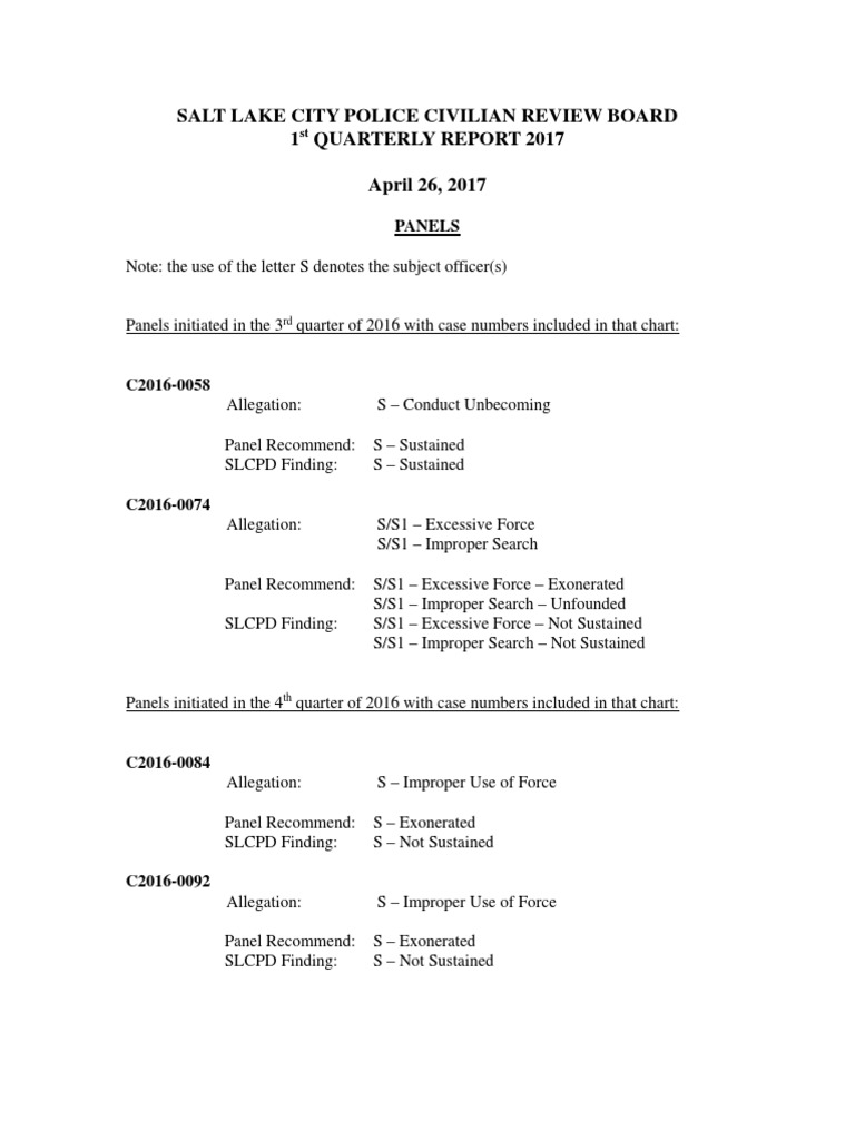 Salt Lake City Police Civilian Review Board 1 Quarterly Report 2017 ...