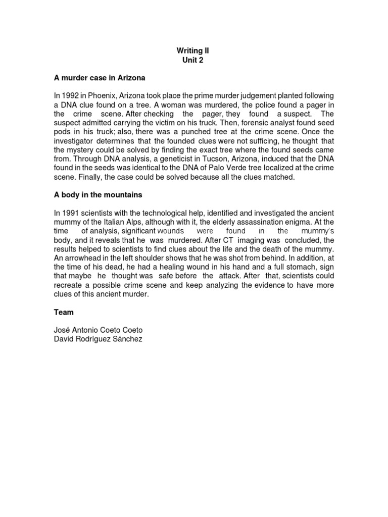 Writing II Unit 2 A Murder Case in Arizona | PDF