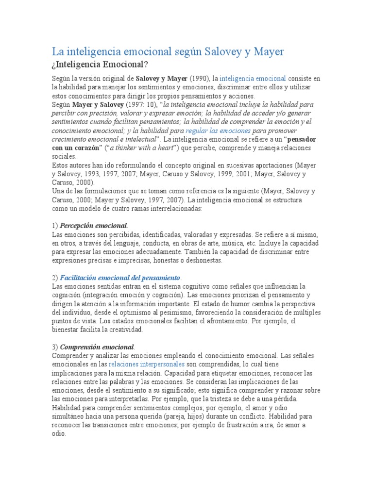 La Inteligencia Emocional Según Salovey y Mayer | PDF | Inteligencia emocional | Las emociones