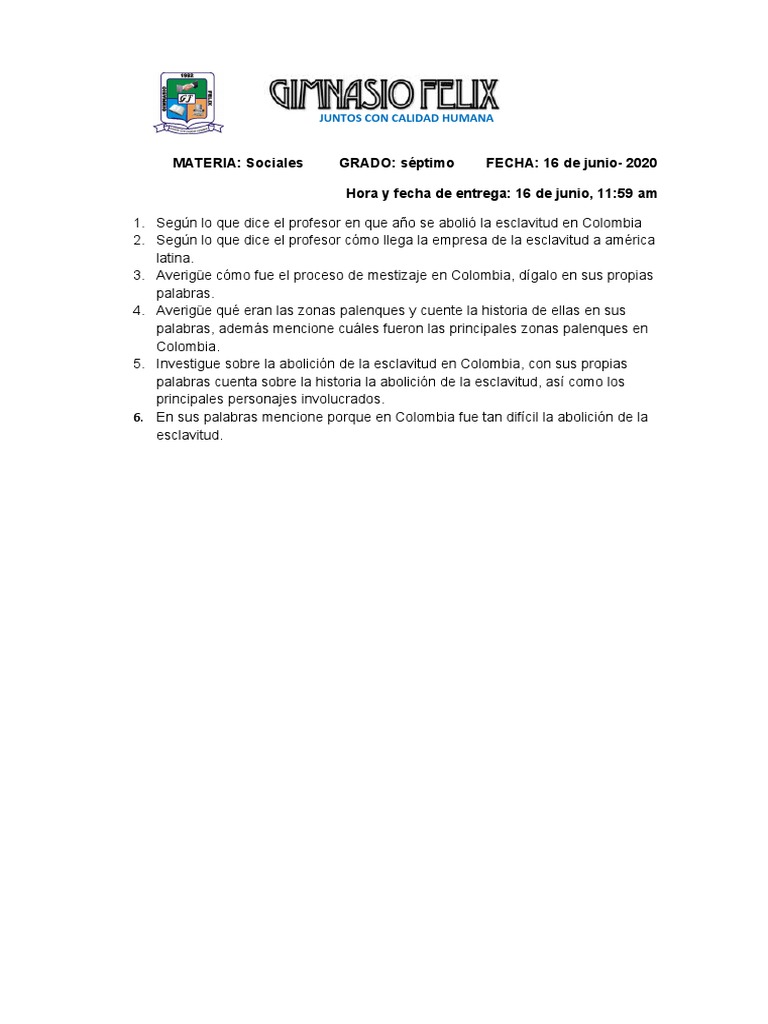 Taller Séptimo Esclavitud | PDF