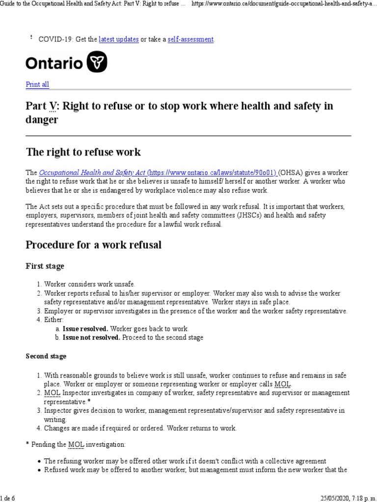 Right To Refuse or To Stop Work | PDF | Occupational Safety And Health ...