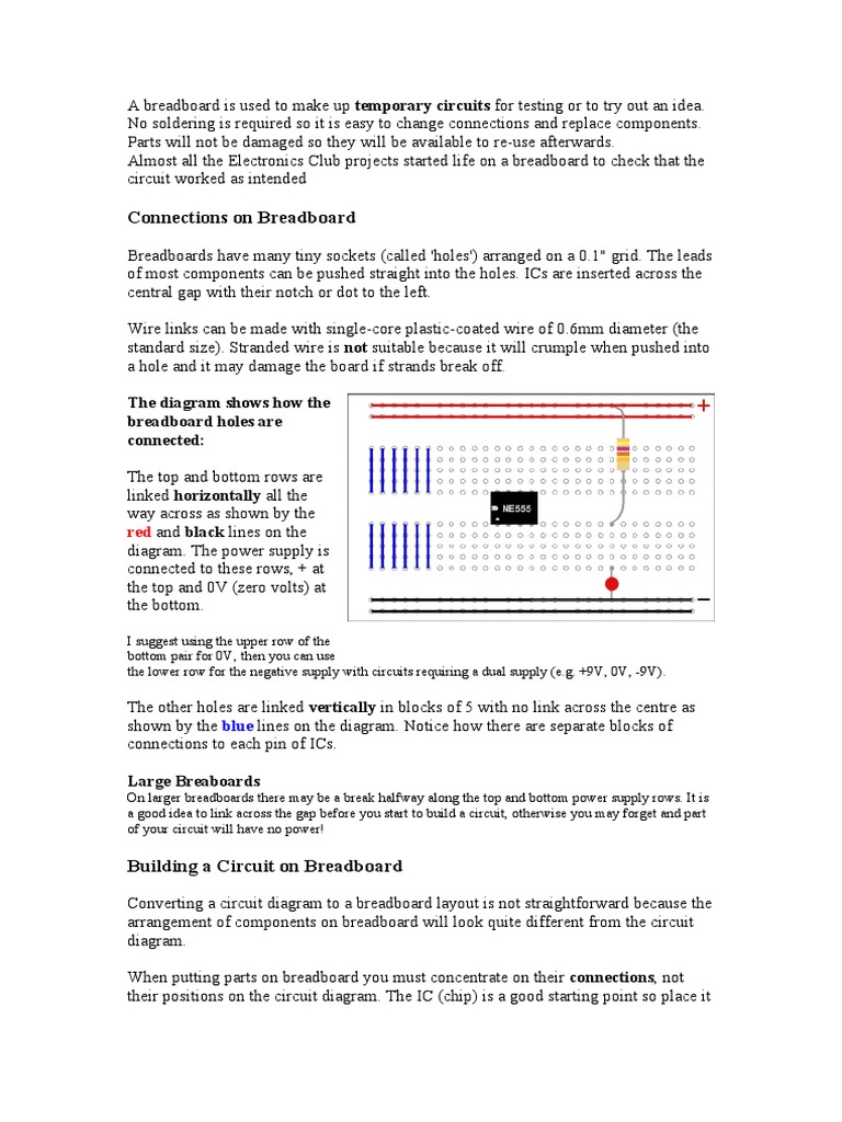 Connections On Breadboard: The Diagram Shows How The Breadboard Holes ...