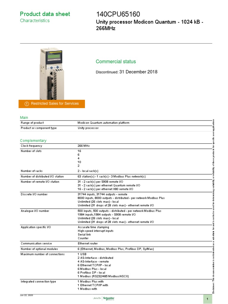 Modicon Quantum - 140CPU65160 | PDF | Input/Output | Ethernet