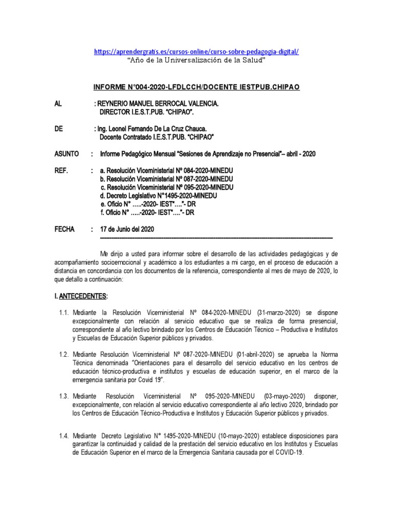 Modelo Informe de Docente | PDF | Maestros | Aprendizaje