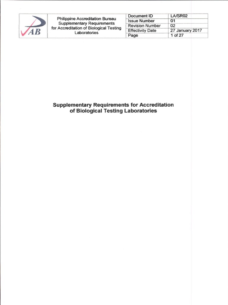 PAB Supplementary Requirements For Accreditation of Biological Testing ...