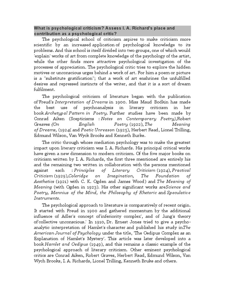 10-What Is Psychological Criticism | PDF | Unconscious Mind | Psychology