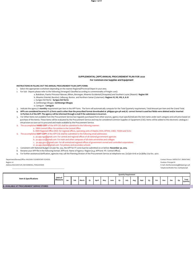Supplemental (App) Annual Procurement Plan For 2020 For Common-Use ...