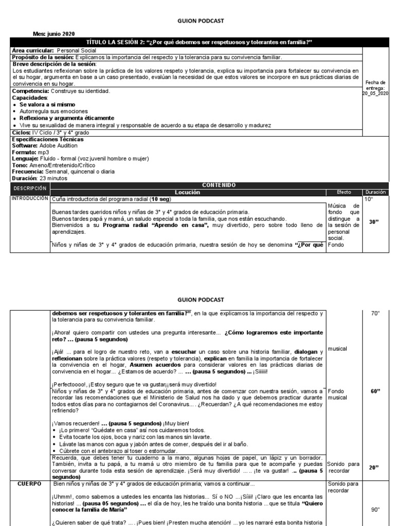 Guion Primaria 3°-4° Psoc. Sesión 6 11-Jun | PDF | Tolerancia | Religión y creencia