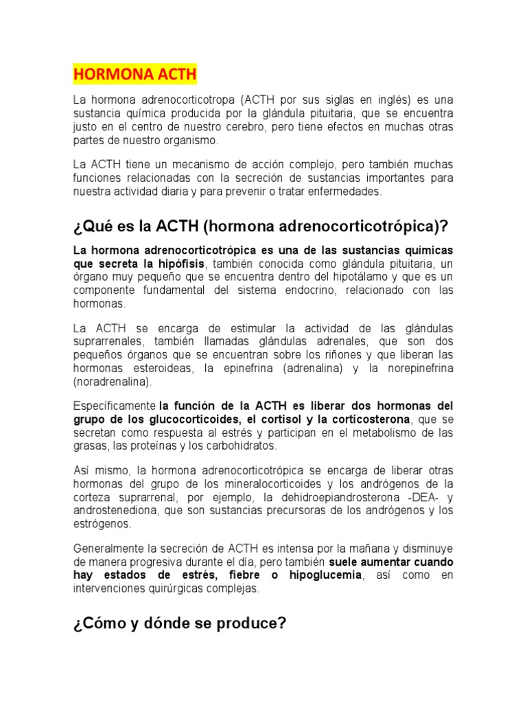Función y producción de la ACTH | PDF | Hormona adrenocorticotrópica ...
