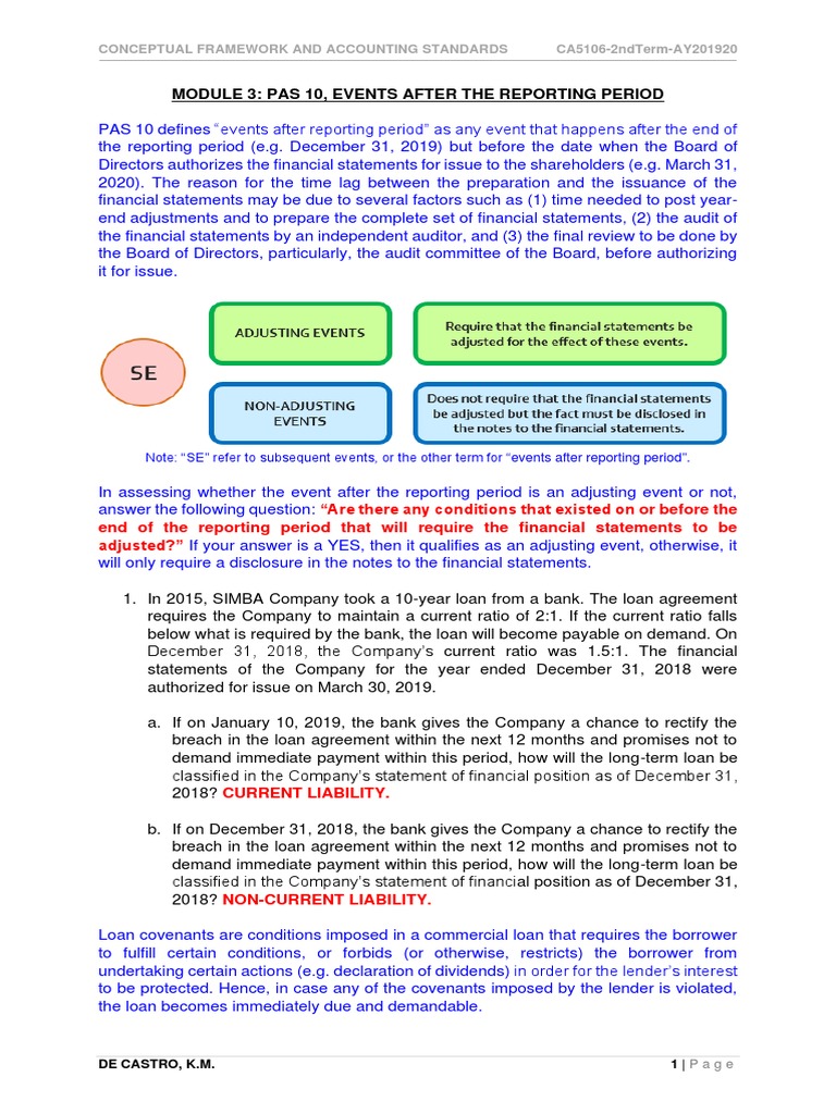 PAS 10: Events After Reporting Period | PDF | Financial Statement ...