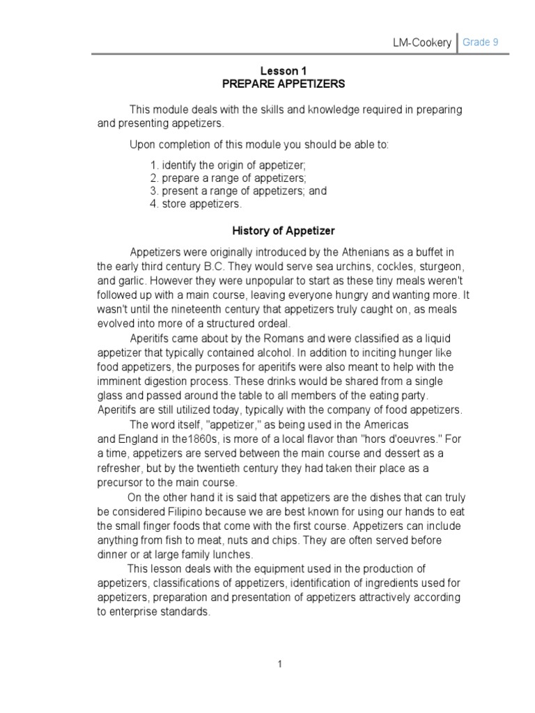 Cookery Grade 9 | PDF | Hors D'oeuvre | Pickling