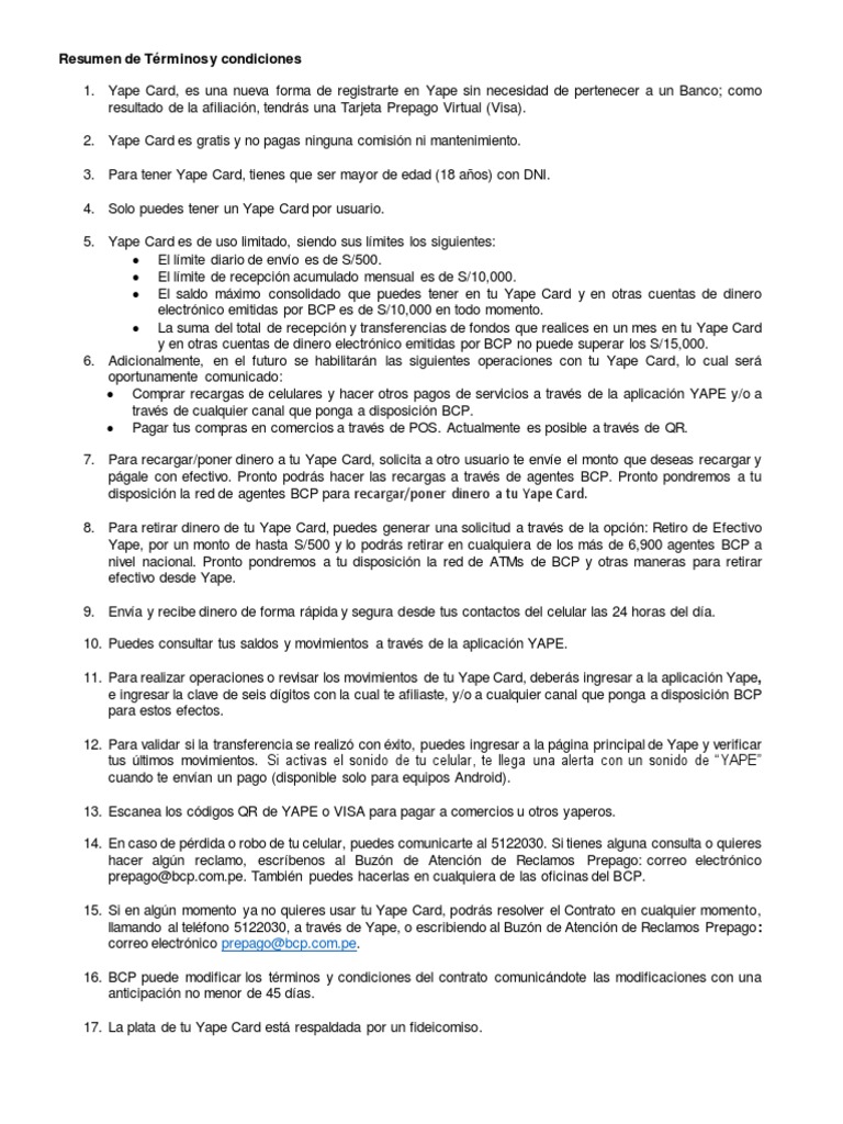 Yape Card PDF | PDF | Teléfonos móviles | Dinero
