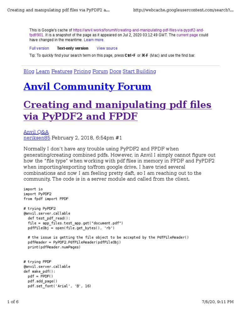 Anvil Community Forum: Creating and Manipulating PDF Files Via Pypdf2 and FPDF | Download Free ...