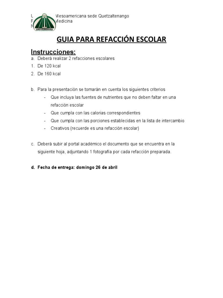 Guia Refaccion Escolar | PDF | Nutrición | Dieta y nutrición