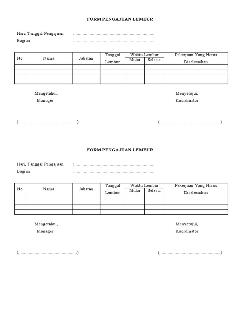 Form Pengajuan Lembur | PDF