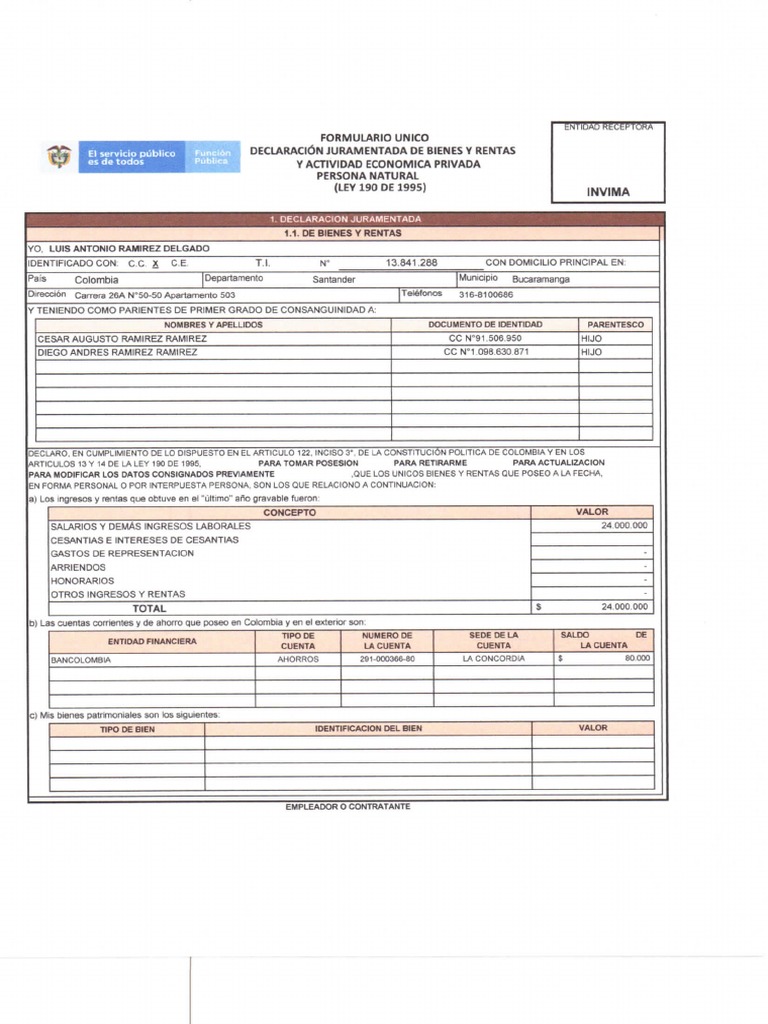 Declaracion de Bienes y Rentas Formato Sigep PDF | PDF