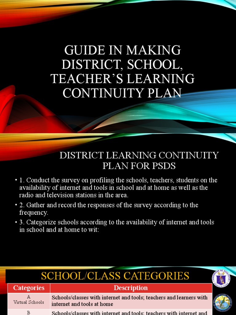 Guide in Making District, School, Teacher'S Learning Continuity Plan | PDF | Distance Education ...