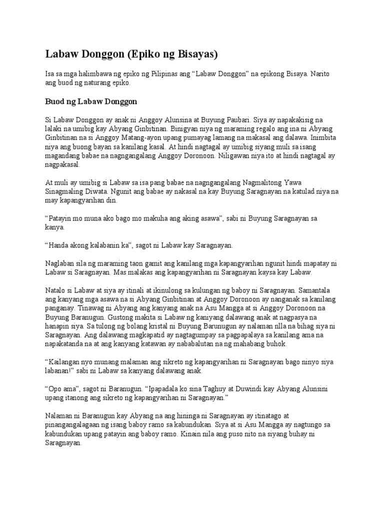 Labaw Donggon (Epiko NG Bisayas) | PDF