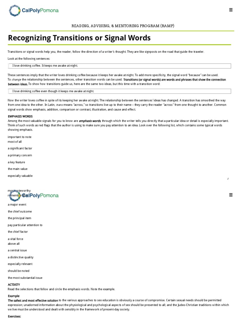 Recognizing Transitions or Signal Words | PDF | Cigarette | Tobacco Smoking