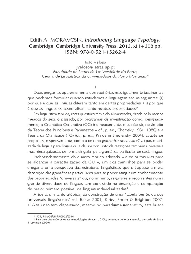 Edith A. MORAVCSIK. Introducing Language Typology. | PDF | Linguística ...