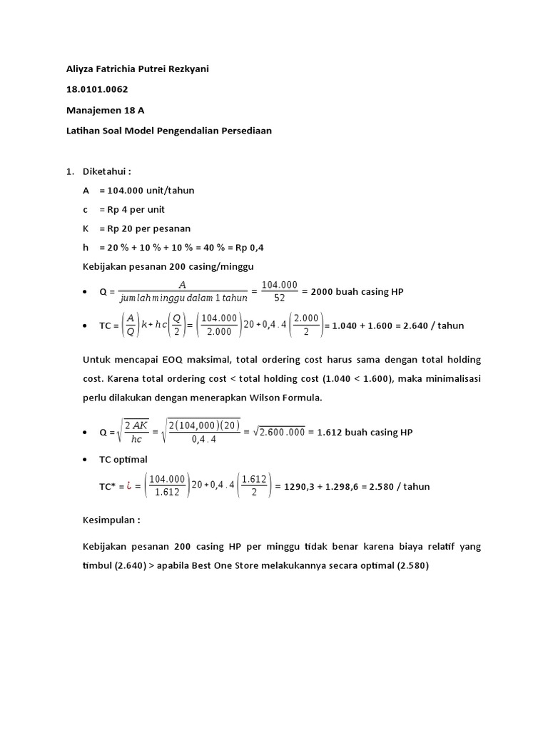 Latihan Soal Model Pengendalian Persediaan | PDF