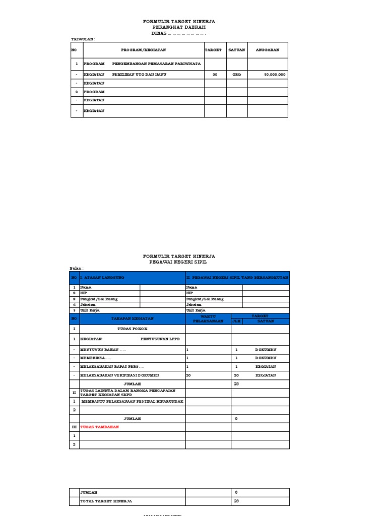 Format Target Kinerja Deiske 2019 | PDF