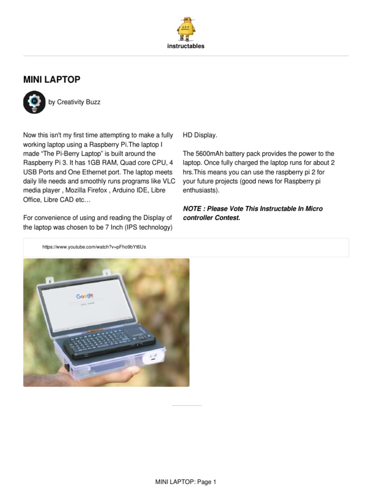 Mini Laptop | PDF | Raspberry Pi | Laptop