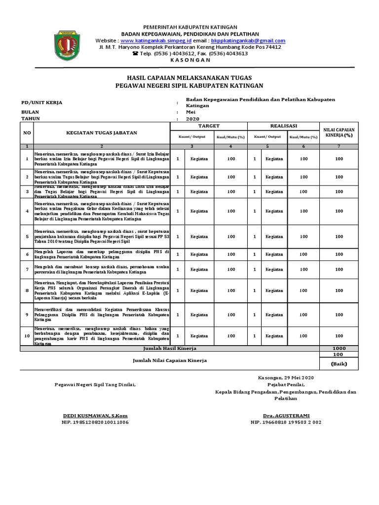 Contoh Laporan Capaian Kinerja Bulanan | PDF