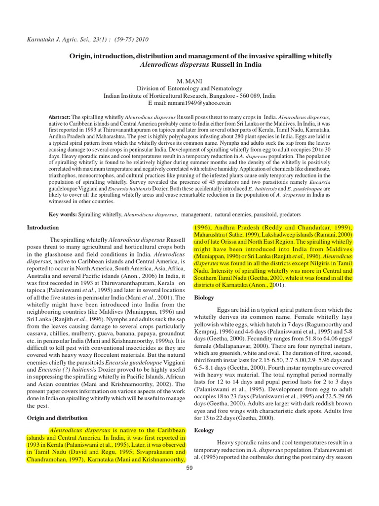 Origin Introduction An Management of Aleurodicus Dispersus | PDF ...