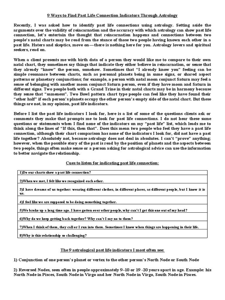 Past Life Connection Indicators Through Astrology | PDF | Reincarnation ...