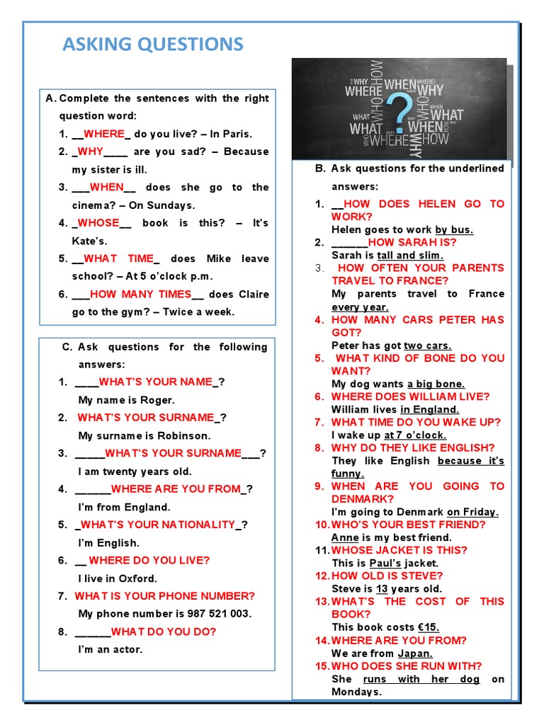 Asking Questions Grammar Drills - 91684 | PDF