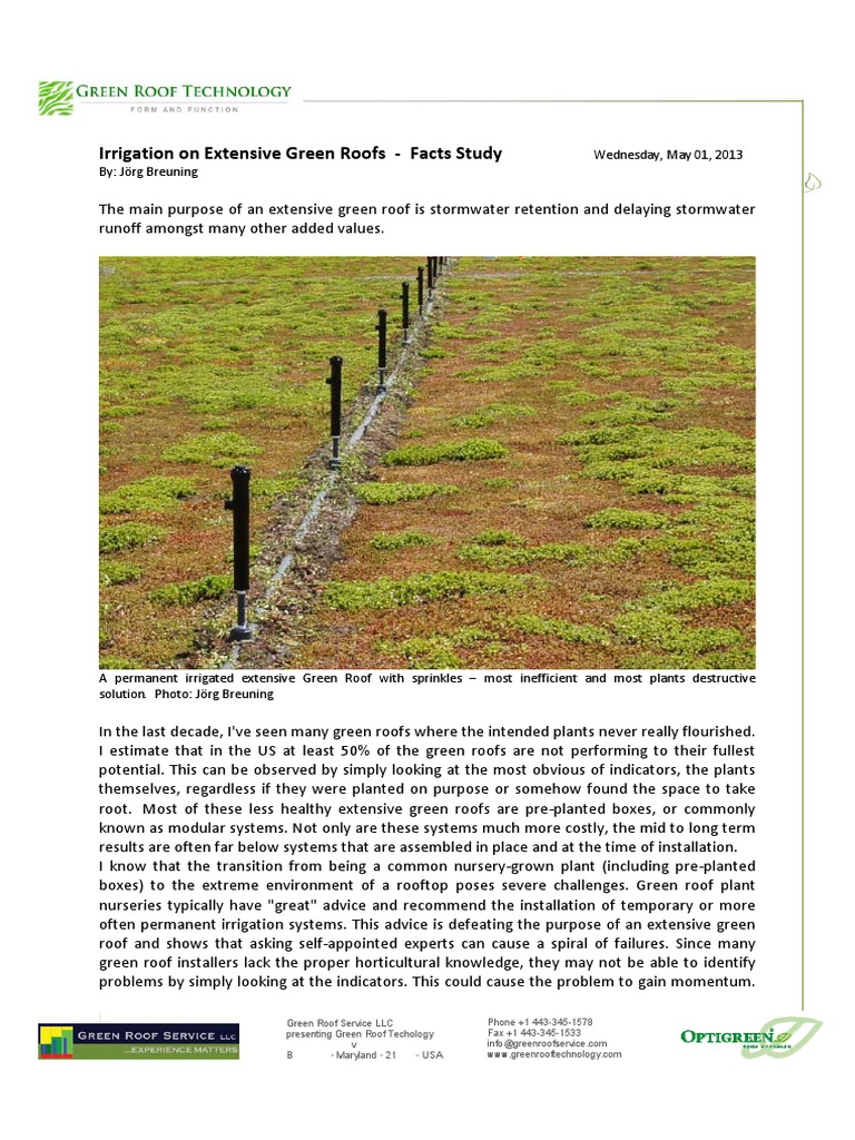 Irrigation On Extensive Greenroofs | PDF | Irrigation | Surface Runoff
