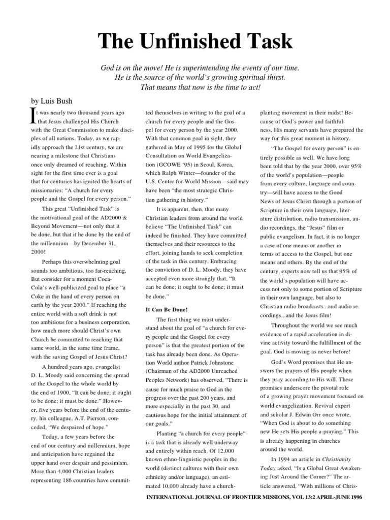 The Unfinished Task | Download Free PDF | The Gospel | Gospels