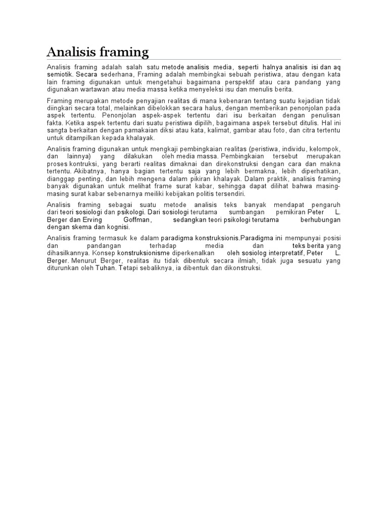 Analisis Framing Media | PDF | Sains & Matematika