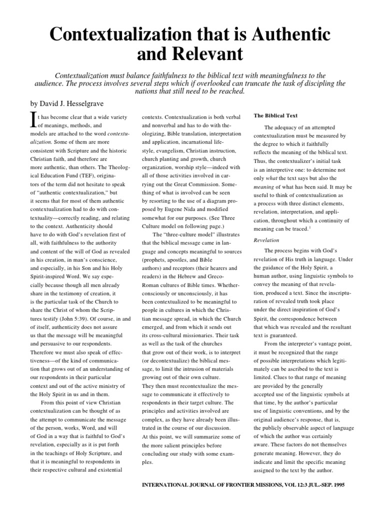 Contextualization That Is Authentic and Relevant: by David J ...