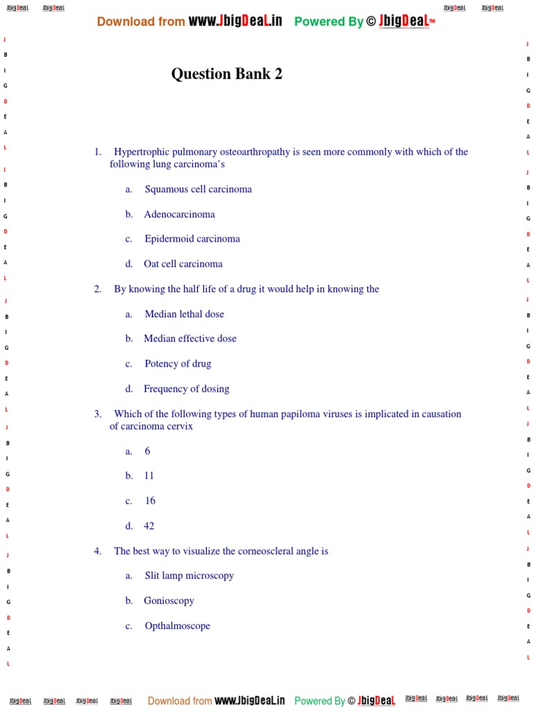 Question Bank 2 | PDF | Clinical Medicine | Diseases And Disorders