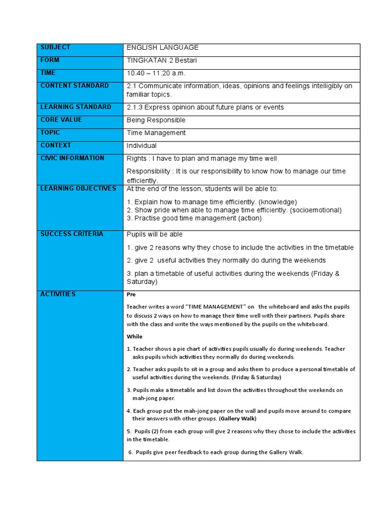 Subject Form Time Content Standard | PDF | Teachers | Human Communication