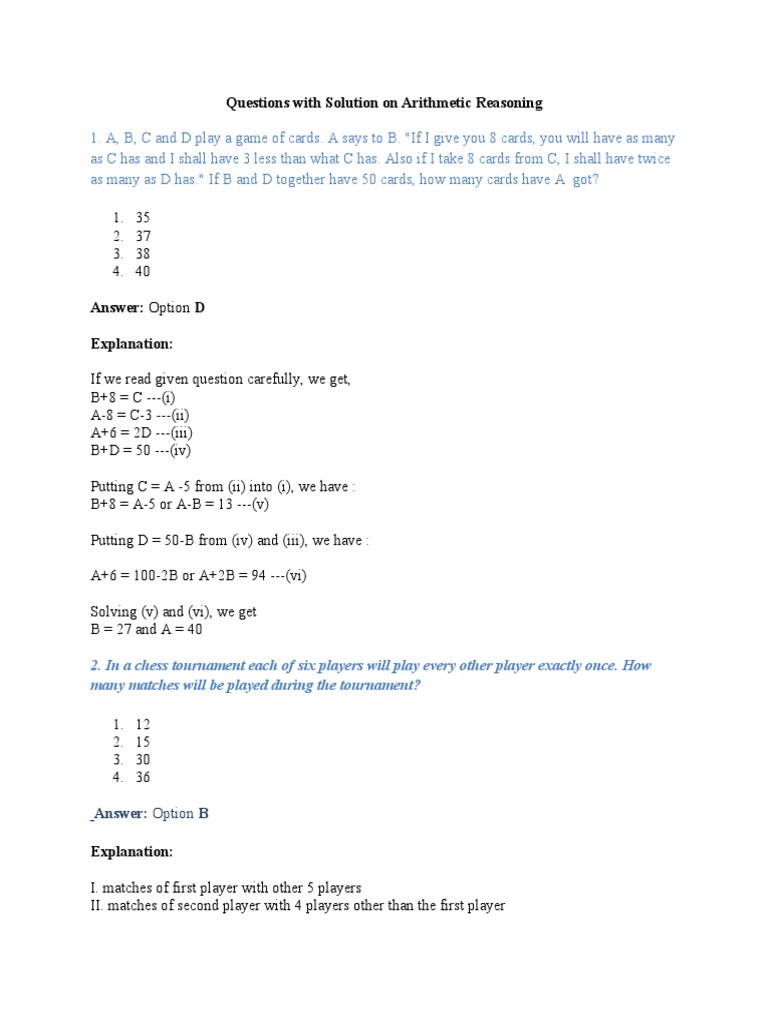 Arithmetic Reasoning Questions & Solutions | PDF | Teaching Mathematics