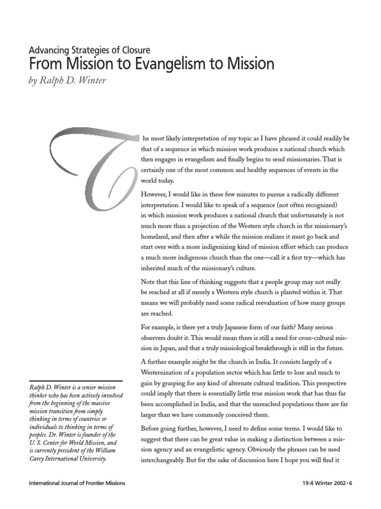 From Mission To Evangelism To Mission: by Ralph D. Winter | PDF ...