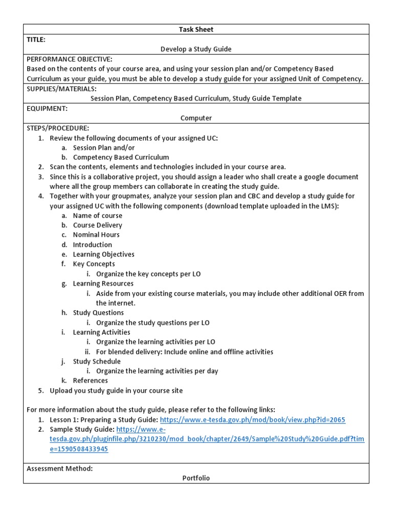 Task Sheet Study Guide Revised | PDF | Educational Technology | Teaching